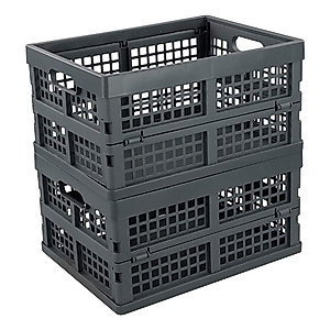 Ggbin 16 Liter Folding Plastic Containers, Grey Plastic Crate, 2 Packs