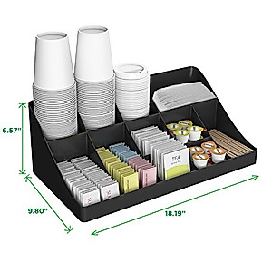 Mind Reader 11 Compartment Breakroom Coffee Condiment Organizer, Black
