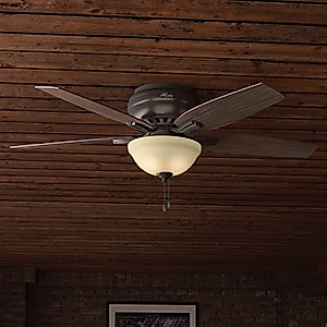 Hunter Fan Company, 53314, 52 inch Newsome Premier Bronze Low Profile Ceiling Fan with LED Light Kit and Pull Chain