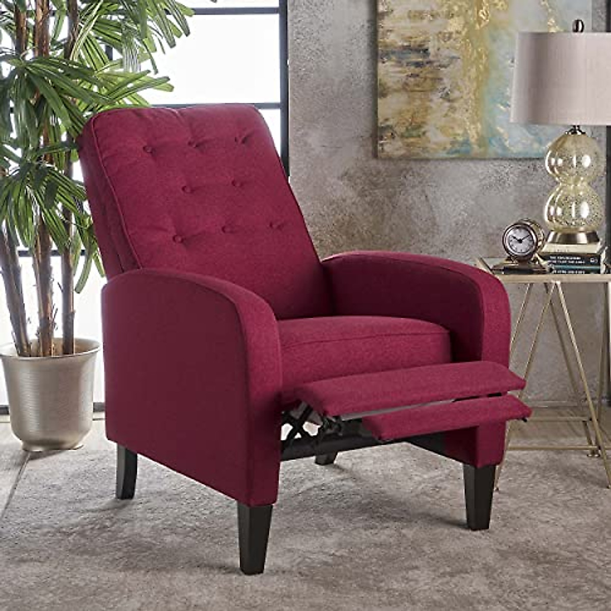 GDFStudio Christopher Knight Home Nievis Tufted Fabric Recliner, Deep Red / Dark Brown