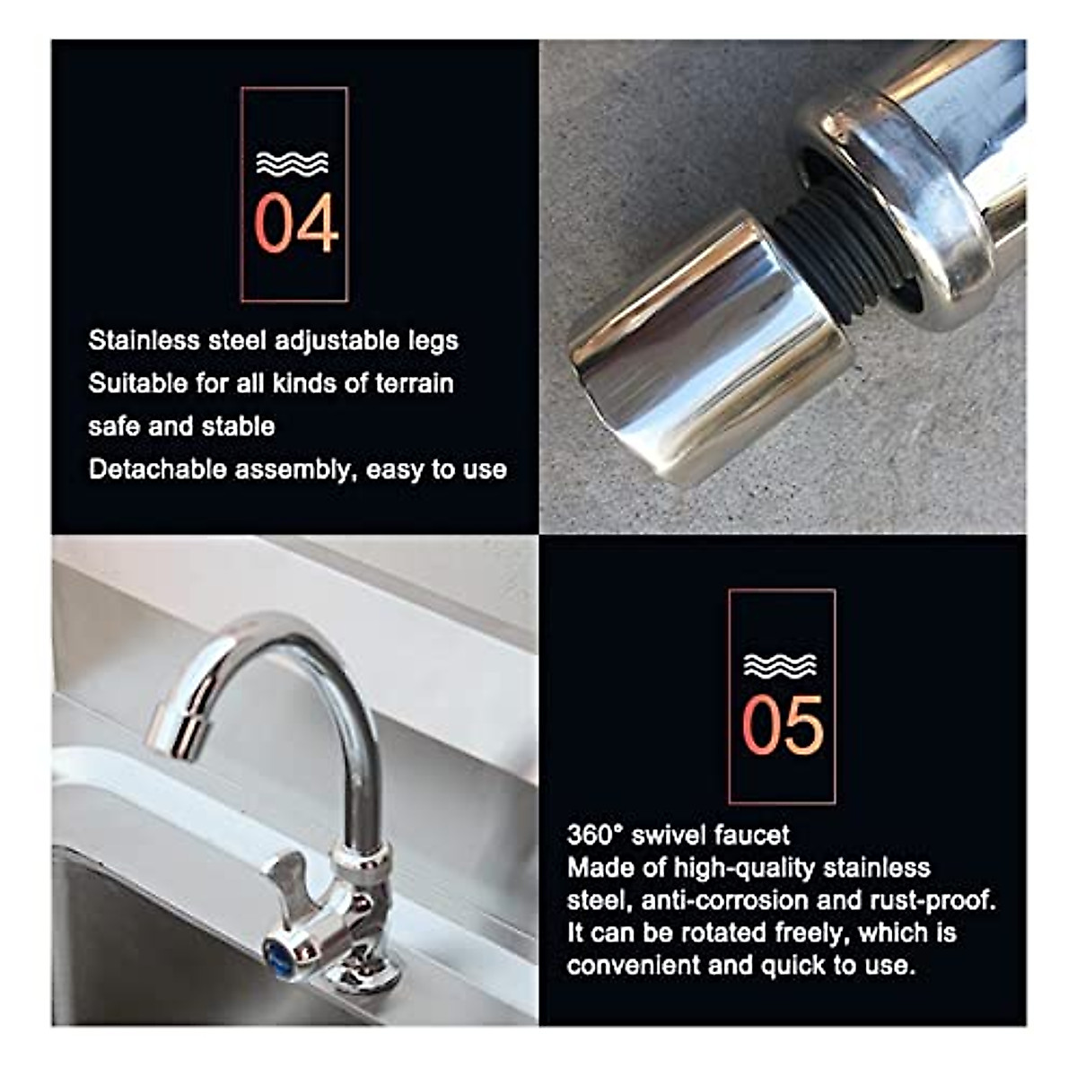WDNMDY Free Standing 201 Stainless Steel Commercial Sink with Faucet Utility Sink Outdoor Sink Single Bowl Laundry Utility Room Sinks for Indoor Bathroom Restaurant, 60*60*80cm