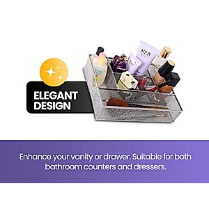 YBM HOME Cosmetic Storage Makeup Organizer Holds Your Cosmetics, Makeup Brushes, Pencils and Accessories, Designed for Vanity Bathroom or Counter Dresser, Stainless Steel Mesh Design 2262