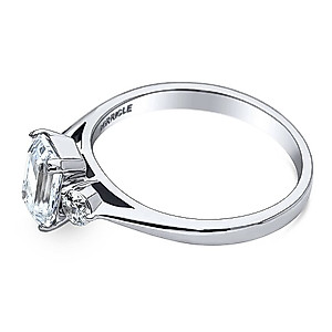 BERRICLE Sterling Silver 3-Stone Wedding Engagement Rings Emerald Cut Cubic Zirconia CZ Anniversary Promise Ring for Women, Rhodium Plated Size 6