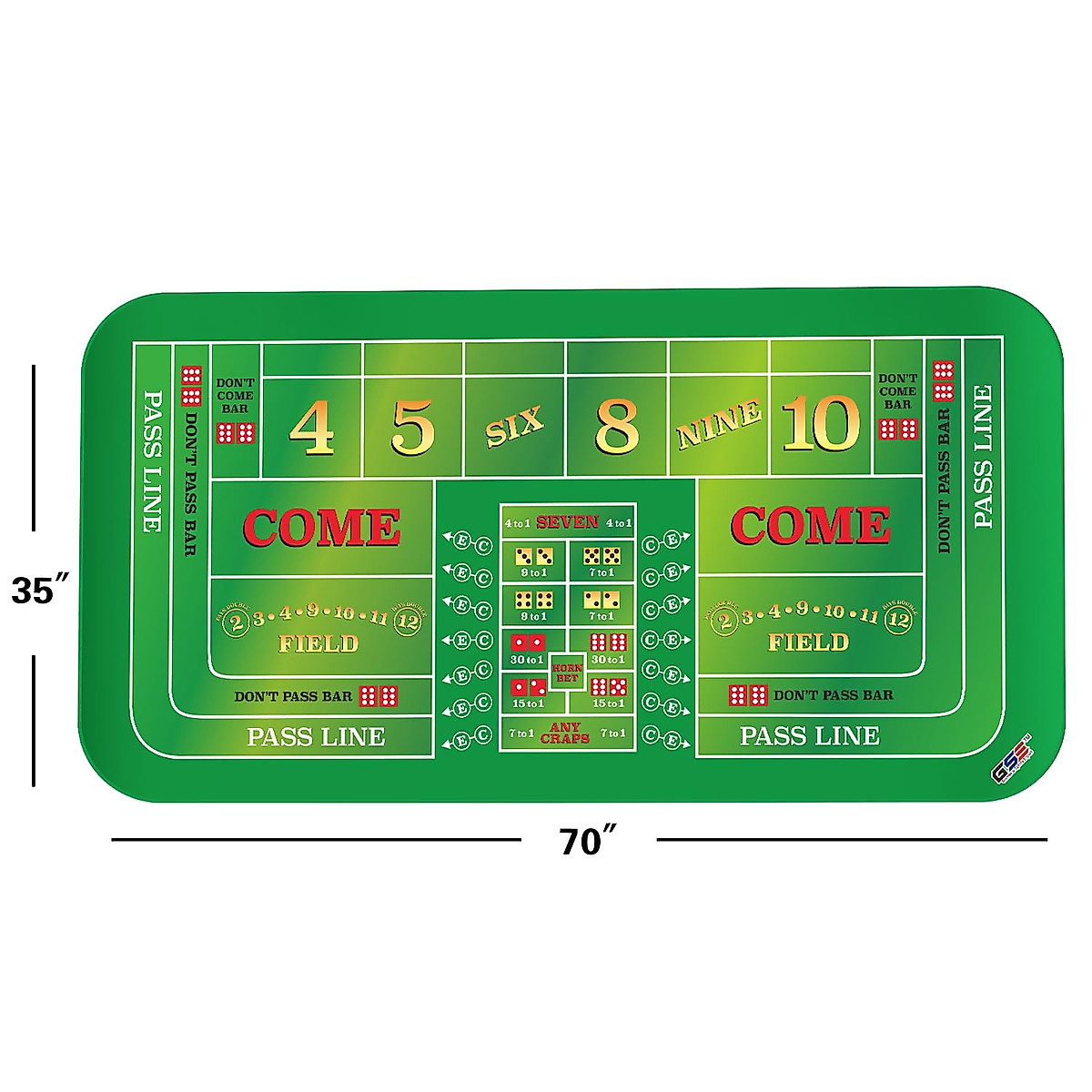GSE Games & Sports Expert Professional Casino Craps Tabletop Layout Mat with Carrying Bag, Non-Slip Rubber Craps Dice Game Table Top Mat for Family/Friends Parties, Casino Night