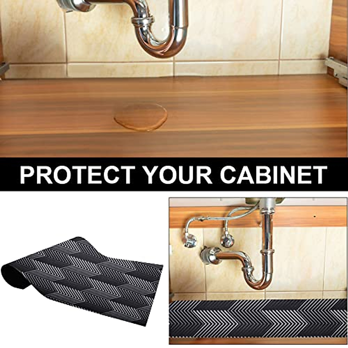 AiBOB Under The Sink Mat, 24 X 68 in, Durable Premium Mats Protect Kitchen and Bathroom Cabinets, Waterproof Absorbent Shelf Liner, Black
