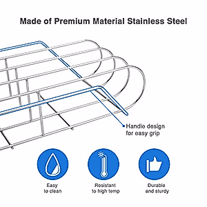 Extra Long Stainless Steel Rib Rack for Smoking and Grilling, Holds up to 3 Full Racks of Ribs, Fits 18” or Larger Gas Smoker or Charcoal Grill, Perfect Smoker Accessories Gifts for Men