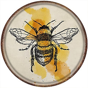 Dreacoss BEE Vintage Style Round Tin Sign Honey Bumblebee Metal Tin Sign Interesting Bee Painting Aluminum Sign Wall Decorative for Cafe Bar Pub Club Man Cave Farmhouse Garden Home Decor 12x12 Inch