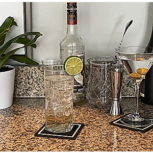 Highball & Chaser Bar Mat Coasters | 6 Piece Coaster Set | Square Absorbent Coasters for Drinks | Stylish Design Great for Home Decor or Bars