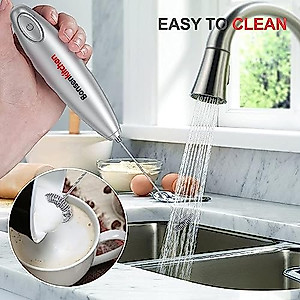 Bonsenkitchen Milk Frother Handheld, Automatic Milk Foam Maker Hand Frother for Coffee, Matcha, Hot Chocolate, Battery Operated Mini Drink Mixer-Silver