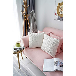 Valea Home Faux Fur Throw Pillow Covers for Couch Decorative Plush Swirl Luxury Super Soft Throw Pillow Case Set 18 x 18, Pack of 2, Ivory White