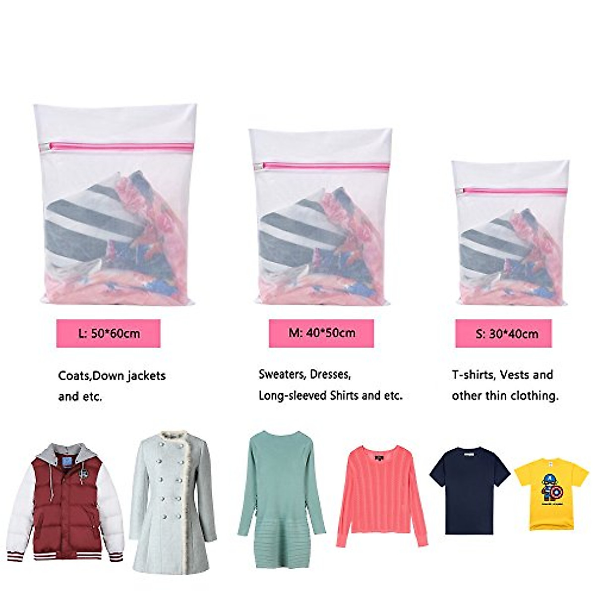 HONBAY Set of 3 Mesh Laundry Bags for Lingerie Socks Pantyhose Baby Clothes and Stuffed Toys Used in Both Washing Machine and Dryer Coarse Mesh Zippered Bags (1 Large 1 Medium 1 Small)