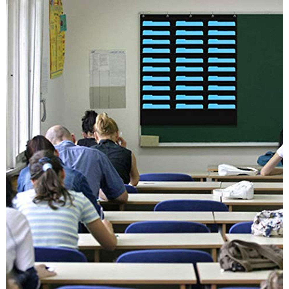 VNOM Classroom Mail Center Organization Storage Pocket Chart with 30 Pockets,Hanging Wall File Paper Folder Organizer Holder,5 Over Door Hangers Included,Perfect for Classroom Office Home School