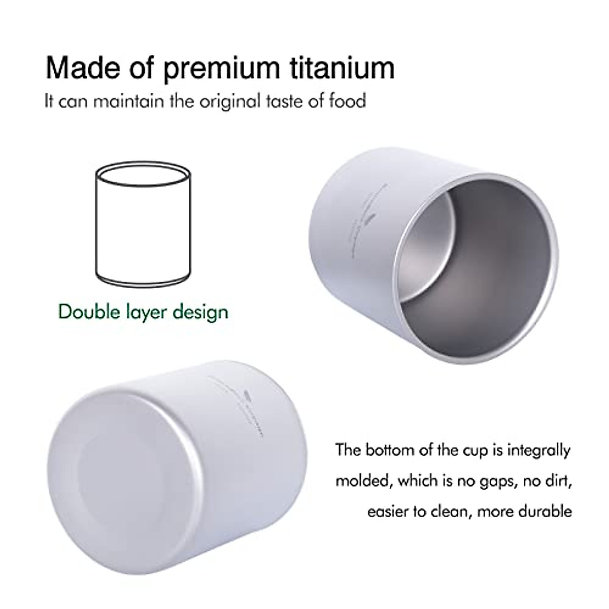 Boundless Voyage (120ML+180ML+300ML+450ML 4 in 1 Titanium Cup Double Walled Mug Lightweight Anti-scalding Drinkwear for Water Tea Wine Beer Fruit Juice Ti3032D