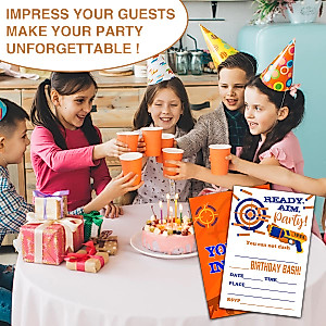NYCTUG Blaster Gun Birthday Invitation(4" X 6"), Dart War Party Double-Sided Invites- 20 Invitations With Envelopes-Personalized Party Supplies-A26