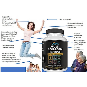 Vitamisan 2-Pack Multi Collagen Plus Pills (Type I, II, III, X) for Anti-Aging, Hair, Skin, Nails and Joint Support, 80 Day Supply 240 Capsules