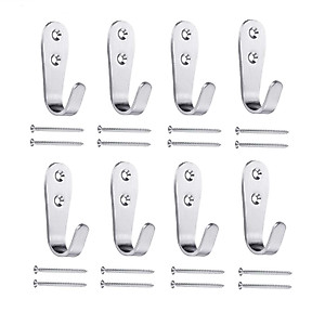 Mokife Wall Hooks Heavy Duty, 8 Pack Single Coat Hooks Stainless Steel Brushed Entrance Hooks, Small J Utility Hook for Hanging Clothes Jackets Robes Towels Hats Keys Bags Cups, Silver