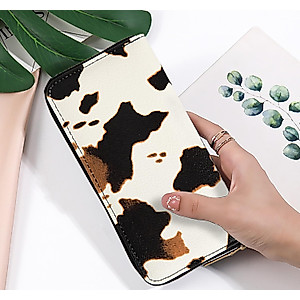 Nabegum Women's Cow Print Wallets Western Highland Cowhide Stuff Gifts for Ladies Slim Purse Credit Card Holder Brown