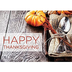 CEO Cards - Thanksgiving Greeting Cards (Harvest Table Place Setting), 5x7 Inches, 25 Cards & 26 White with Silver Foil Lined Envelopes (TH1510)