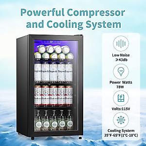 Kndko Beverage Refrigerator Cooler - Mini Fridge Soda or Beer, Small Wine or Champagne Cooler for Home and Bar,Small Drink Dispenser,Electronic temperature control,3.1Cu.Ft,Black