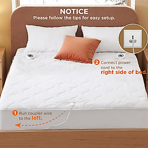 Bedsure Waterproof Heated Mattress Pad Queen Size - Quilted Cotton Electric Mattress Pad Bed Warmer with Deep Pocket, Dual Controller, 10 Heat Settings & 12 Hour Timer, Auto Shut Off (Queen, 60"x80")