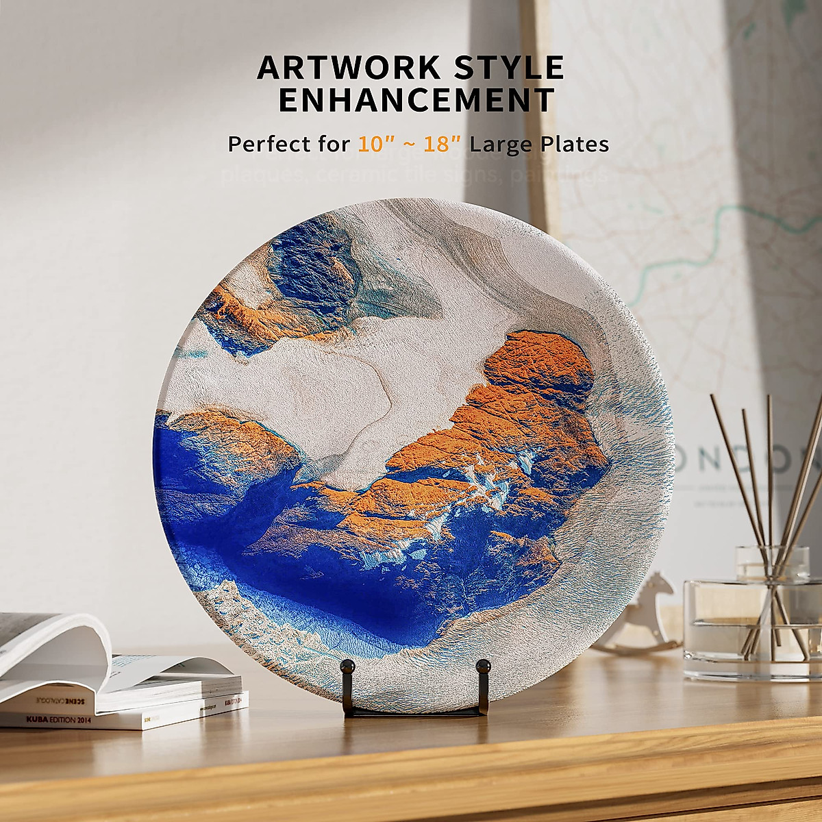 IPAME 4 Pack 8 Inch Large Plate Stands for Display - Metal Square Wire Plate Holder Display Stand + Picture Stand for Book, Platter, Plaque, Photo Easel