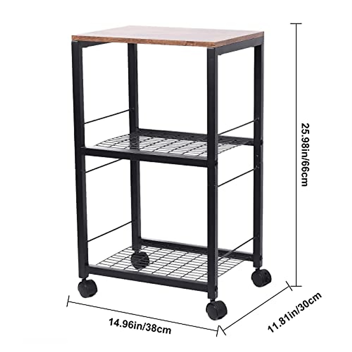 Zhanyun 3 Tier Rolling Cart, Kitchen Storage Shelves,with Storage and Steel Frame, Multifunctional Utility Cart for Kitchen, Bathroom, Living Room, Bar, Office (3 Tie)