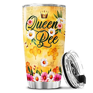 HUBUPU Queen Bee Floral, Tumbler 20 Oz With Lid And Straw, Bee Gifts, Flower