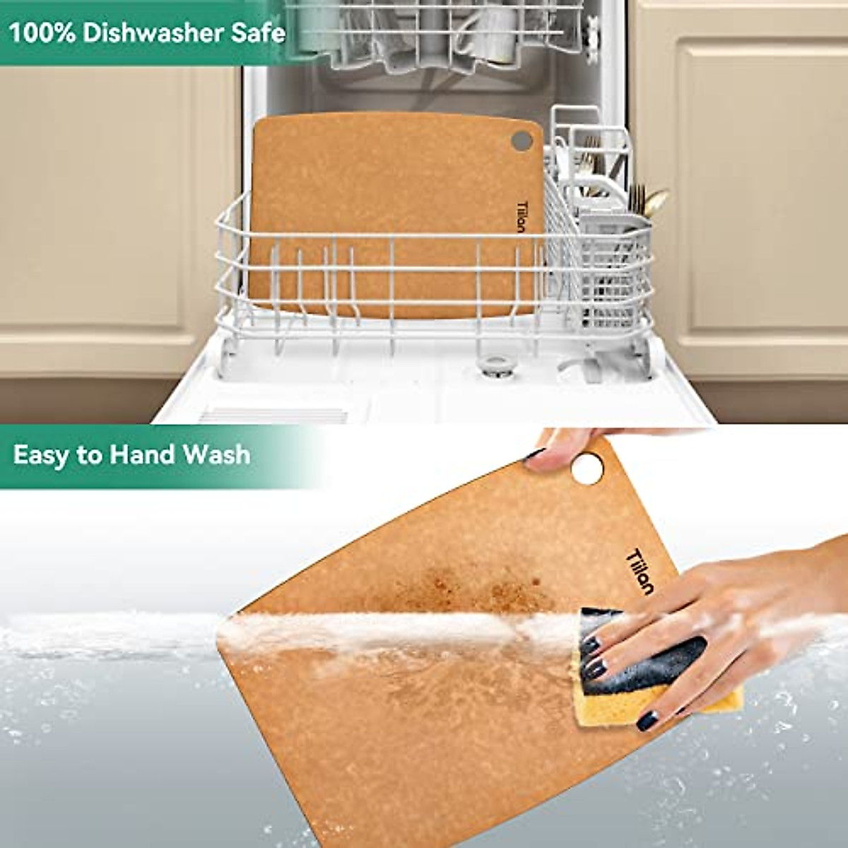 Tiilan Wood Fiber Cutting Board - Dishwasher Safe, Natural Color, 11.7 x 8.4 Inch