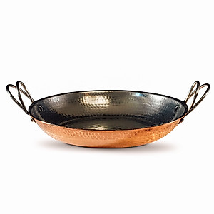 Sertodo Copper Alicante Paella Cooking Pan | 12 inch diameter | Patented Stainless Steel Handle Design| Hand Hammered, Heavy Gauge, 100% Pure Copper | Serves 4 Adults