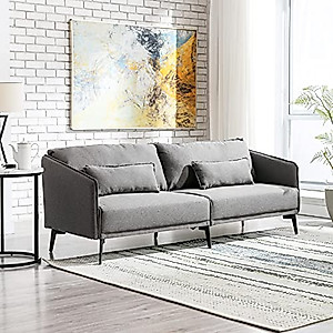 COSVALVE Modern Grey 3 Seater Sofa Couch, 74 inch Fabric Upholstered Sofa with Two Cushions, Single Sofa for Living Room Bedroom Office, Metal Leg