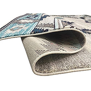 Handcraft Rugs-Southwestern Native American Modern / Faded Area Rug - Bone Gray / Navy Blue / Ivory / Aqua