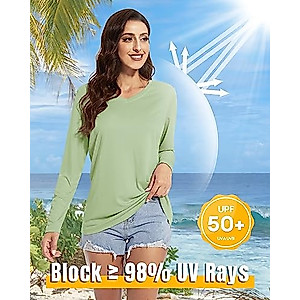 Boladeci Womens Swim Shirt Long Sleeve UPF 50+ Sun Protection Clothing V Neck SPF Shirts Quick Dry UV Tee Summer Tops T-Shirts Rash Guard for Women Light Green