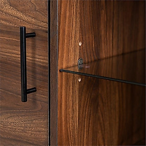 Walker Edison Saxon Modern Glass Shelf TV Stand for TVs up to 58 Inches, 52 Inch, Dark Walnut