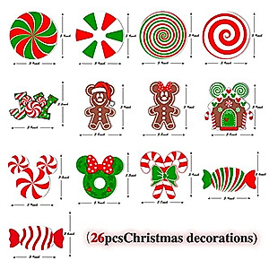 Christmas Tree Decorations,Christmas Lollipop Candy Cane Ornaments Paper Cards Hanging Mick-ey Mouse Gingerbread Christmas Decor for Peppermint Christmas Tree Decorations- Set of 26