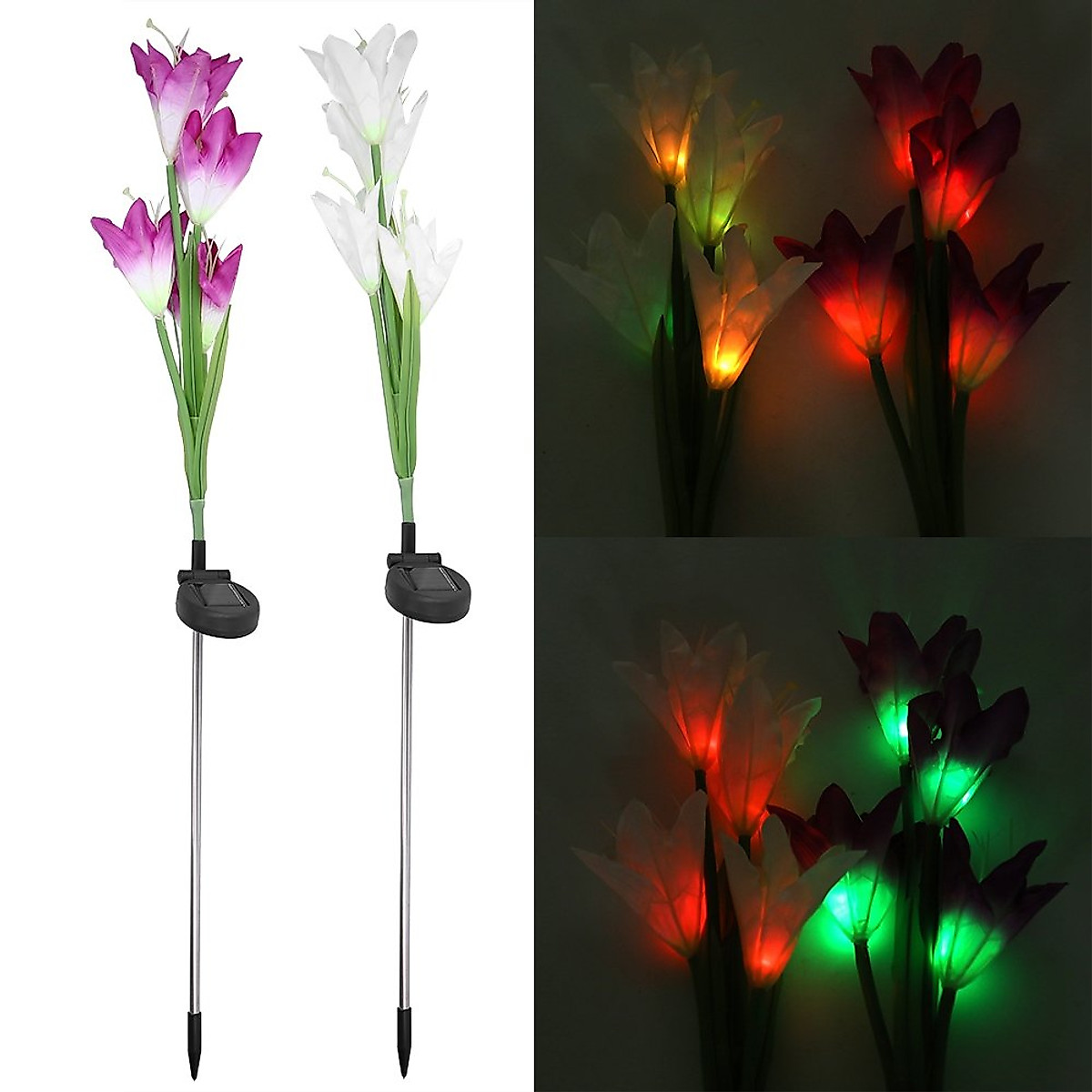2 solar LED 4 heads calla flower night light, suitable for home garden lawn decoration