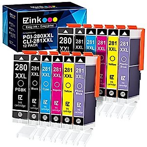 E-Z Ink (TM Compatible Ink Cartridge Replacement for Canon PGI-280XXL CLI-281XXL PGI 280XXL CLI 281XXL to use with PIXMA TS9120 TS8120 TS8220 (PGBK, Black, Photo Blue, Cyan, Magenta, Yellow) 12 Pack