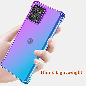 DFTCVBN Phone Case for Moto ThinkPhone Case, ThinkPhone 5G Case with HD Screen Protector, Crystal Rainbow Gradient Slim Clear Phone Cover TPU Back Protective Case for Motorola ThinkPhone Purple/Blue