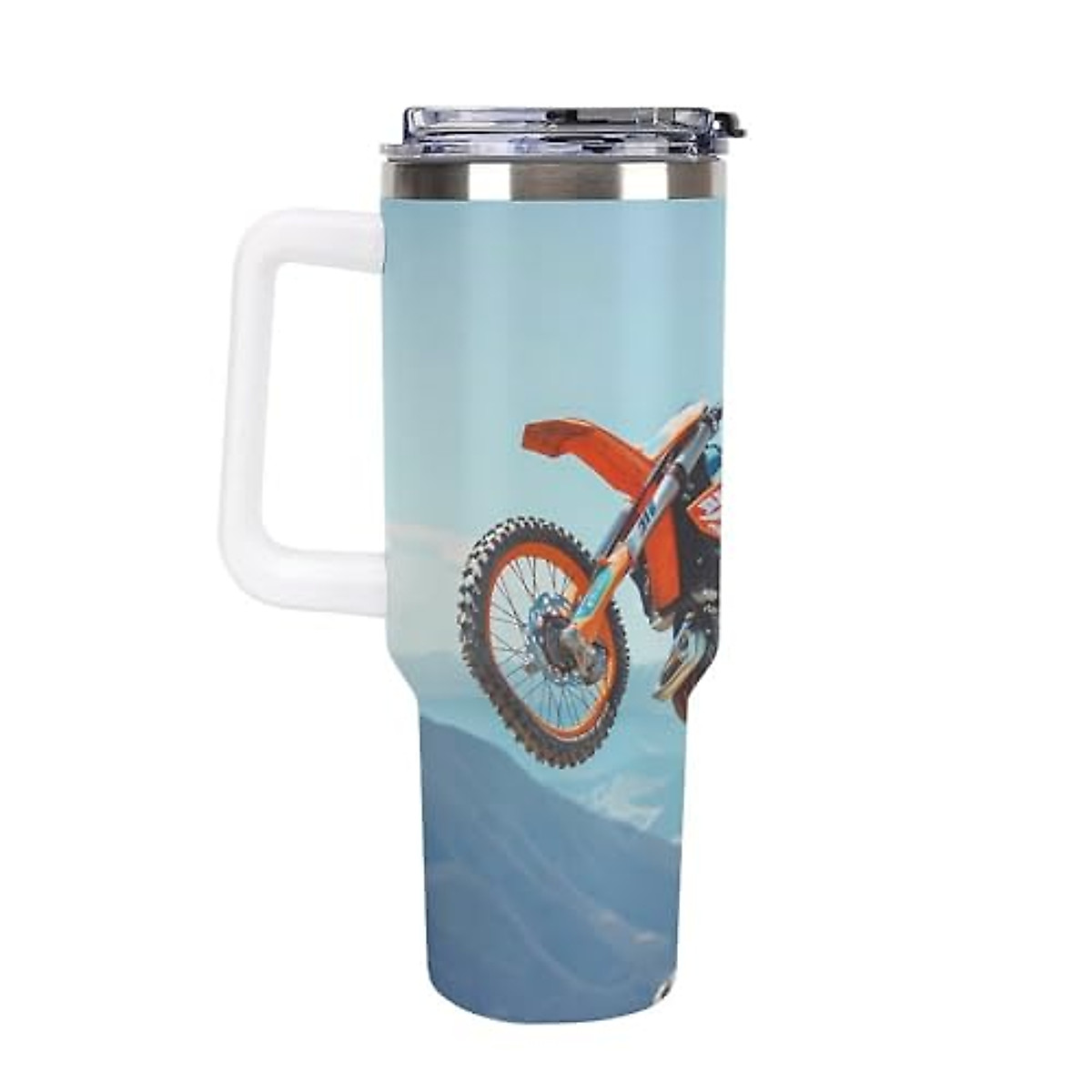 Motocross Dirt Bike Insulated Tumbler with Handle Stainless Steel Travel Coffee Mug with Lid And Straw 40oz
