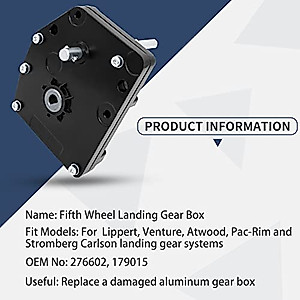 276602, RV Fifth Wheel Landing Gear Box Compatible with Lippert Venture, Universal Mount Aluminum Gearbox for Atwood, Pac-Rim and Stromberg Carlson Landing Gear Systems | Black, Replace# LG-179015