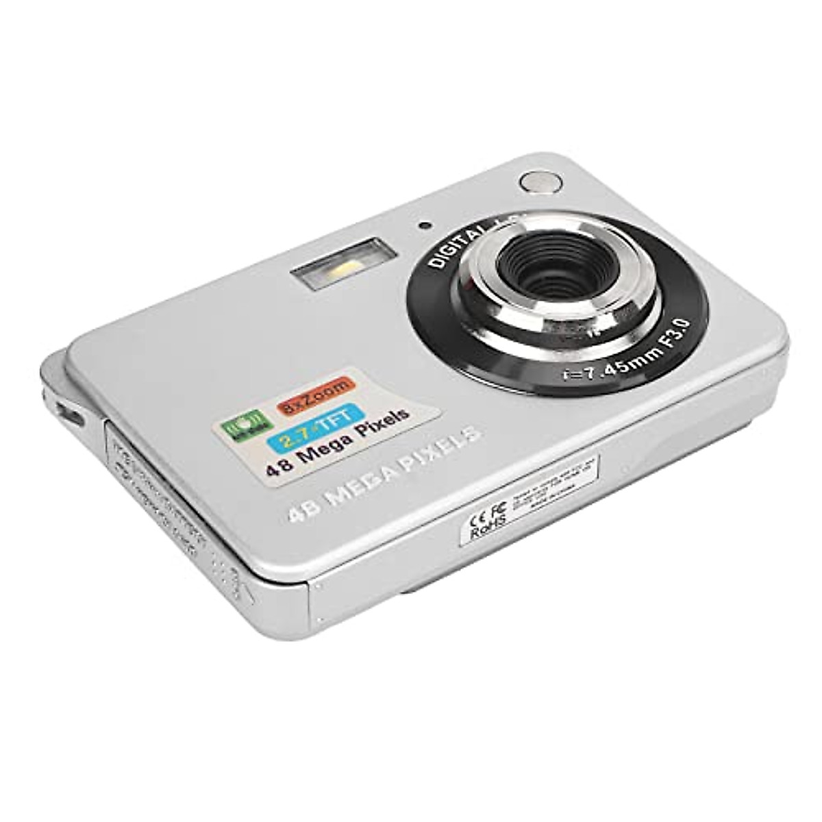 DAUERHAFT Digital Camera, Anti Shake 2.7in LCD 4K Vlogging Camera Built in Fill Light for Photography(Silver)