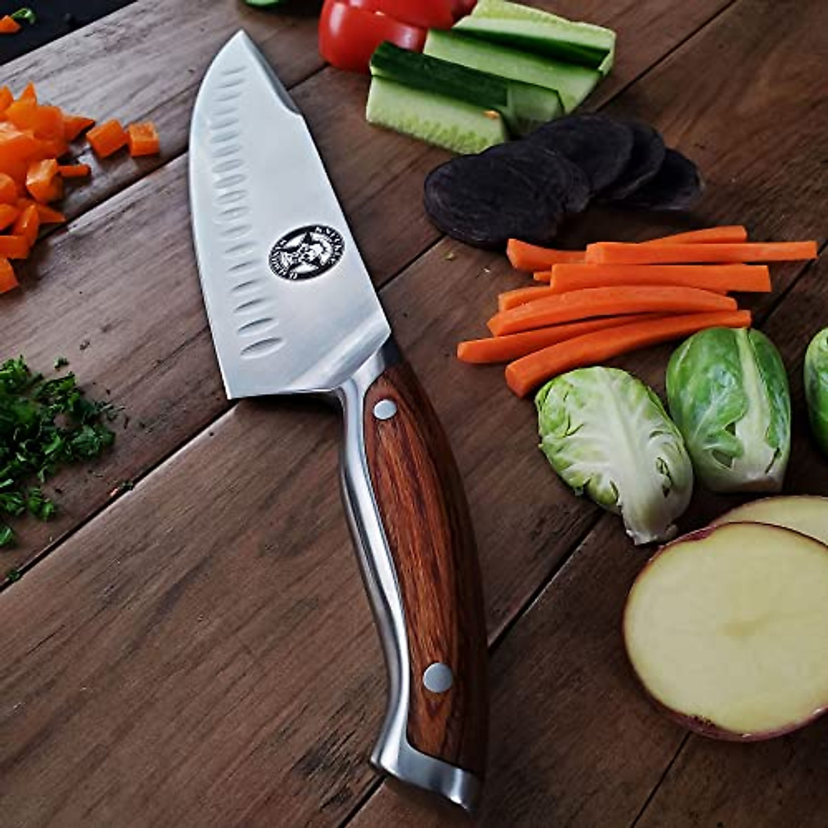 Ergo Chef Guy Fieri Knuckle Sandwich 8-Inch Chef's Knife 8081 Premium 7CR17MoV Stainless Steel Blade Hollow Ground blade Custom Style Tip, Ergonomic Pakkawood Handle