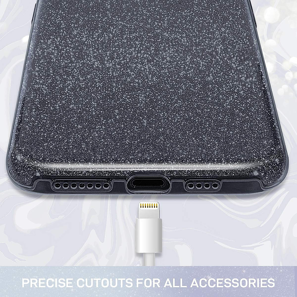 MILPROX Case Compatible for iPhone 11 Pro Max, Bling Sparkly Glitter Luxury Shiny Sparker Shell, Protective 3 Layer Hybrid Anti-Slick Slim Soft Cover for iPhone 11 Pro Max 6.5 inch (2019)-Black