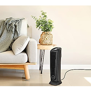 Lasko Portable Oscillating Indoor Electric Ceramic Tower Space Heater with Tip-Over Safety Switch, Overheat Protection, Timer and Remote Control, Safe for Home, 22.5 Inches,1500W, 751321, Black