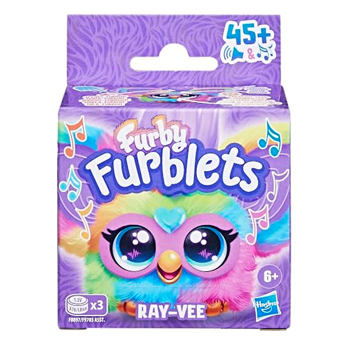 Furby Furblets Ray-Vee Mini Friend, Electronica Music, Speaks Only Furbish, Electronic Plush Toys for Girls & Boys, Interactive Pets, Rainbow, Easter Basket Stuffers, 6+