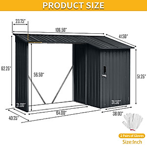 Outdoor Steel Firewood Rack and Metal Storage Shed,Two-in-One,Firewood Storage Shed for Backyard Patio Garden Lawn,Black