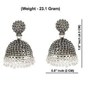 Efulgenz Silver Tone Jhumka Earrings for Women Oxidized Indian Earrings Boho Oxidized Traditional Temple Jhumka Jhumki Earrings for Women Indian Oxidized Jewelry