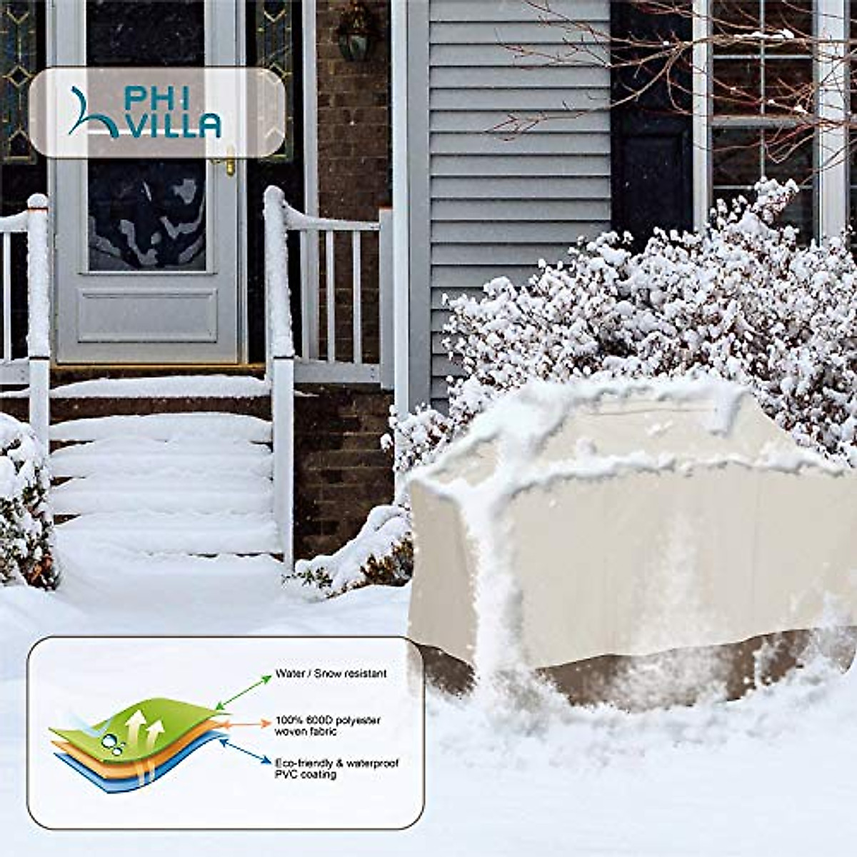 PHI VILLA 65" L x 24" D x 49" H Outdoor BBQ Grill Cover with Weather Resistant Fabric, Large Grill Cover Heavy Duty, Rip-Proof,UV-Resistant Medium