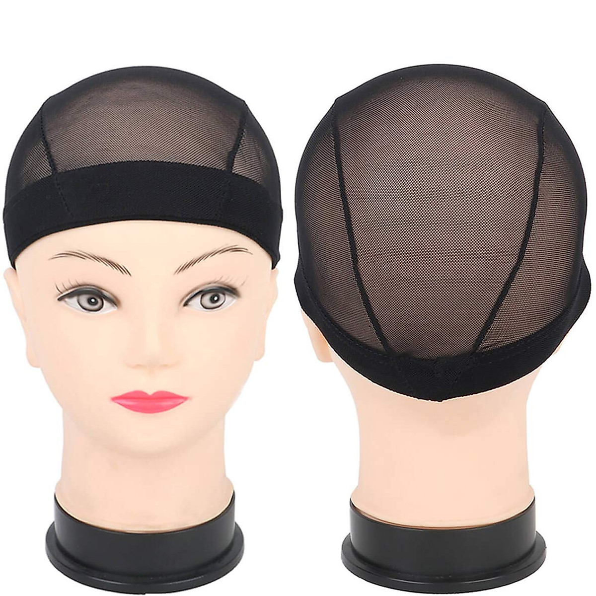 Leeven 5 Pcs/lot Stretchable Nylon Net Mesh Dome Caps for Making Wigs Black Breathable Wig Cap for Women Medium Size 22"-23.5"