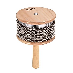 Heysland Wooden Cabasa Percussion Musical Instrument Metal Beaded Chain and Cylinder Pop Hand Shaker for Band Music Education 4.5in HL01B