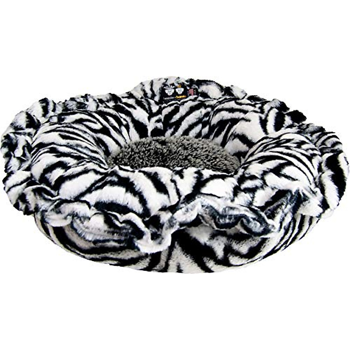 Bessie and Barnie Ultra Plush Zebra/ Midnight Frost Deluxe Luxury Shag Dog/Pet Lily Pod Bed Machine Washable